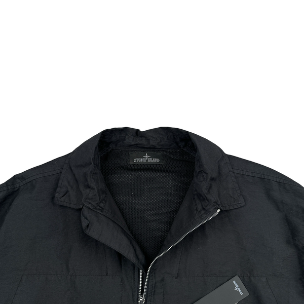 Stone Island 2023 Shadow Project Black Zipped Mesh Spellout Overshirt ...