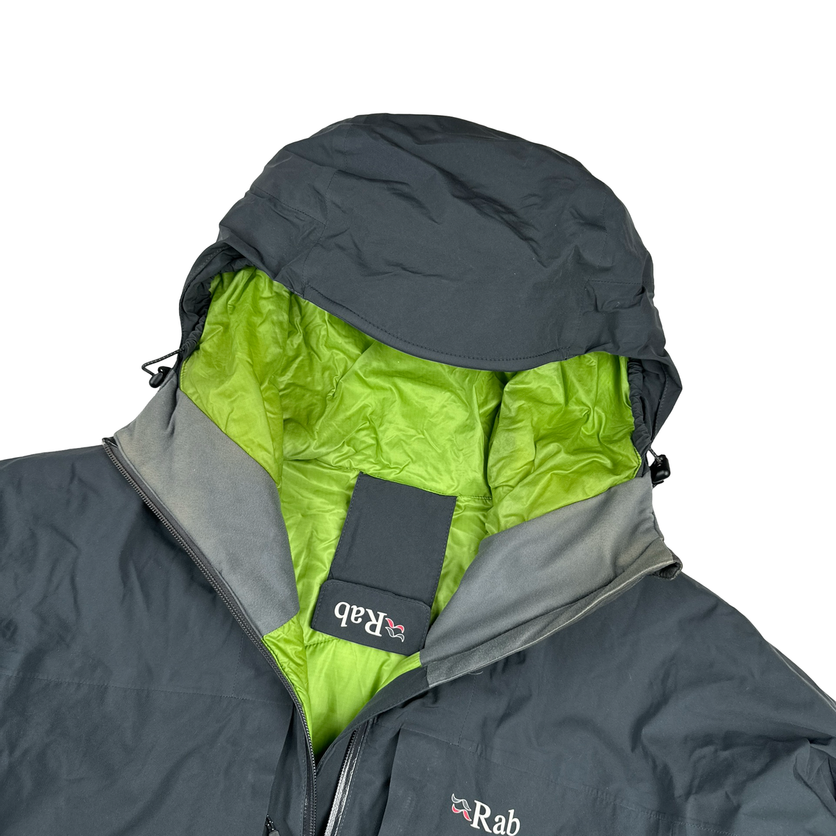 RAB Extreme Green/Grey Event Zipped Quilted Waterproof Rain Jacket - S ...