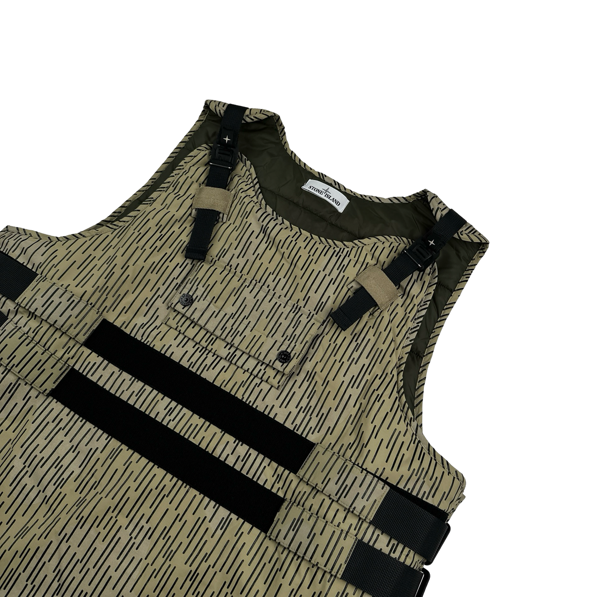 Stone Island 2021 Rain Camo Reflective Spellout Padded Utility Vest ...