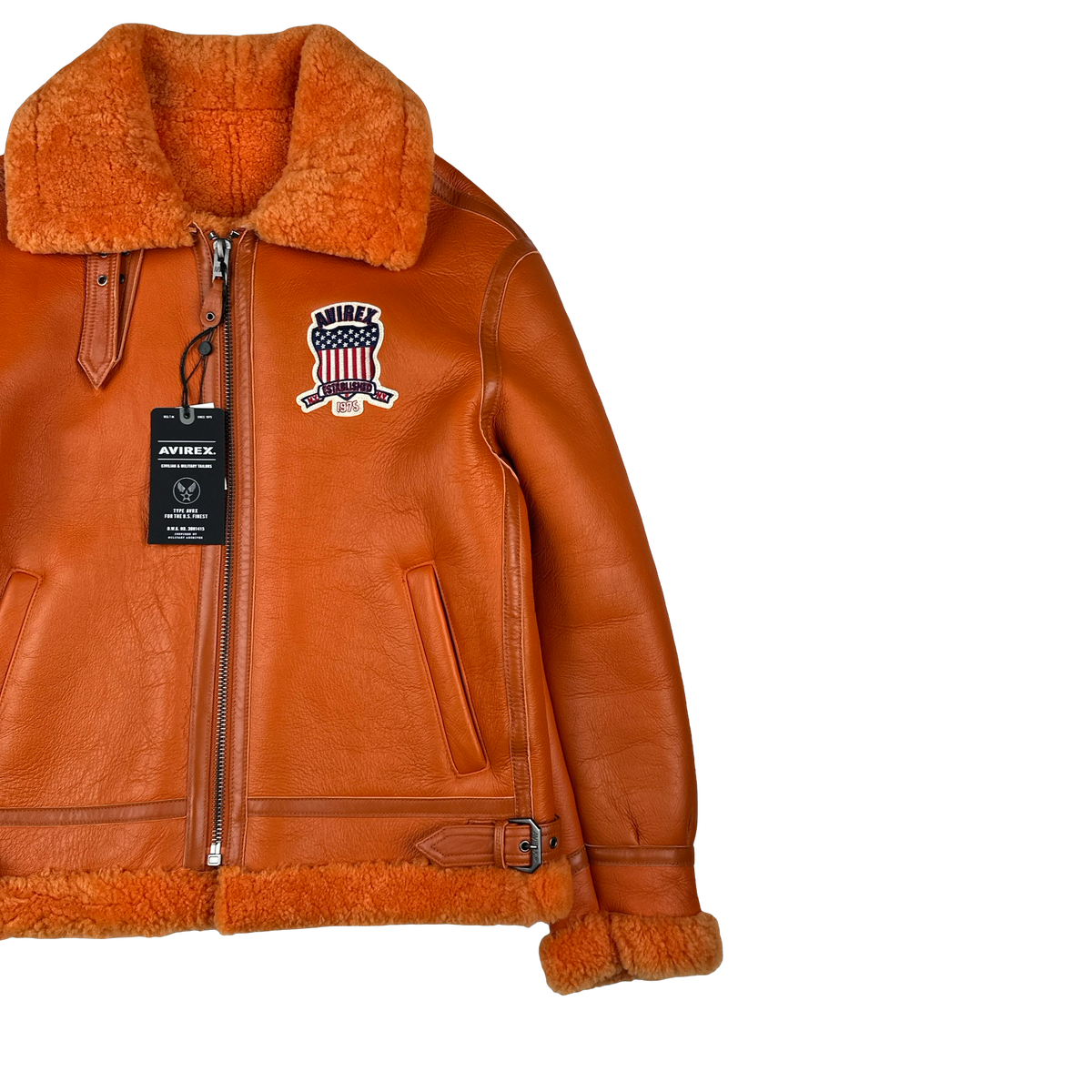 Avirex Orange Sherling Lined Spell out Bomber Jacket - Large – Mat's Island