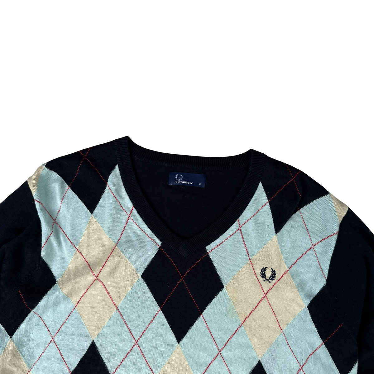 Fred Perry Baby Blue Dimond Details Zipped V Neck Knit - Medium – Mat's ...
