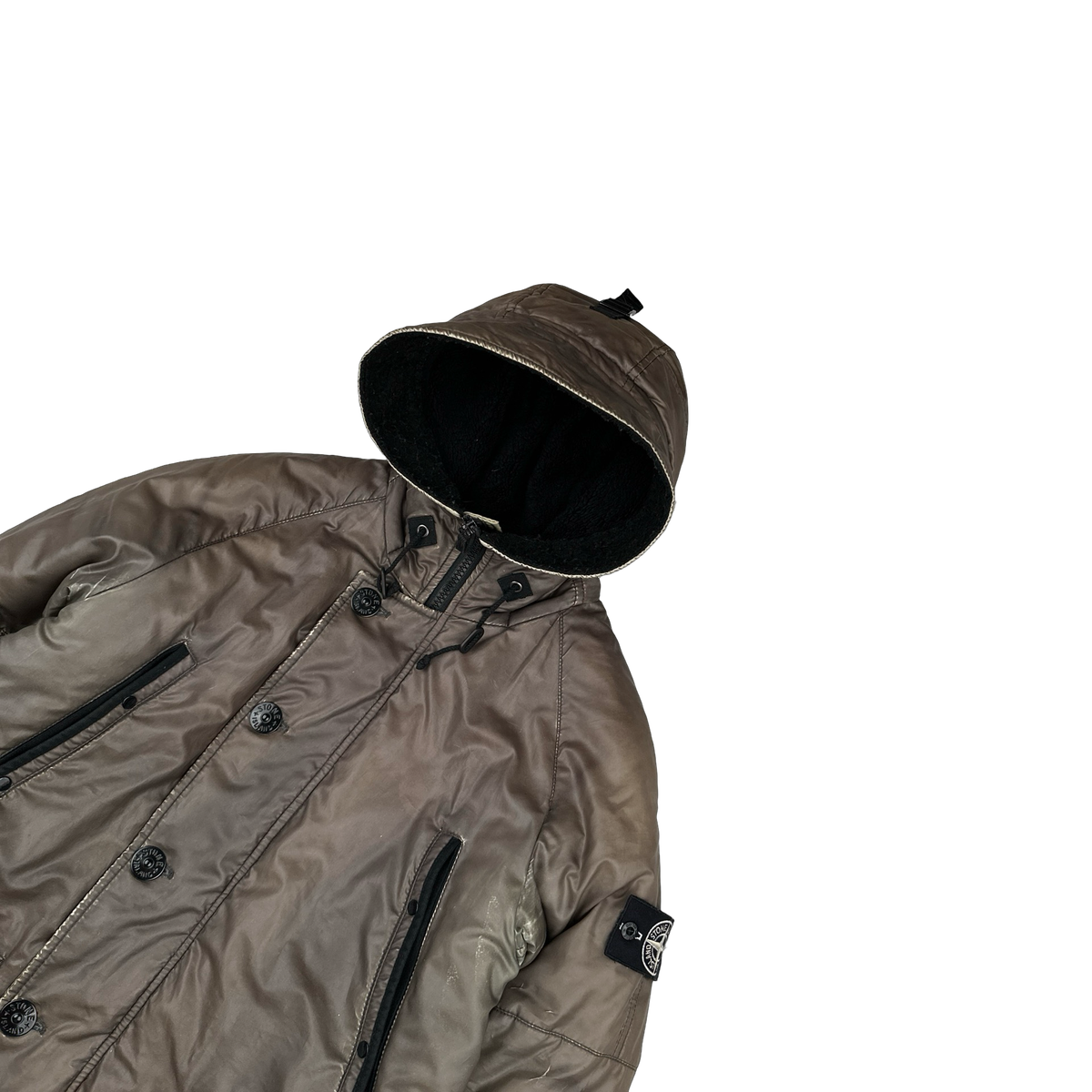 Stone Island 2012 Brown Thermo Reflective Hooded Parka Jacket - Small ...
